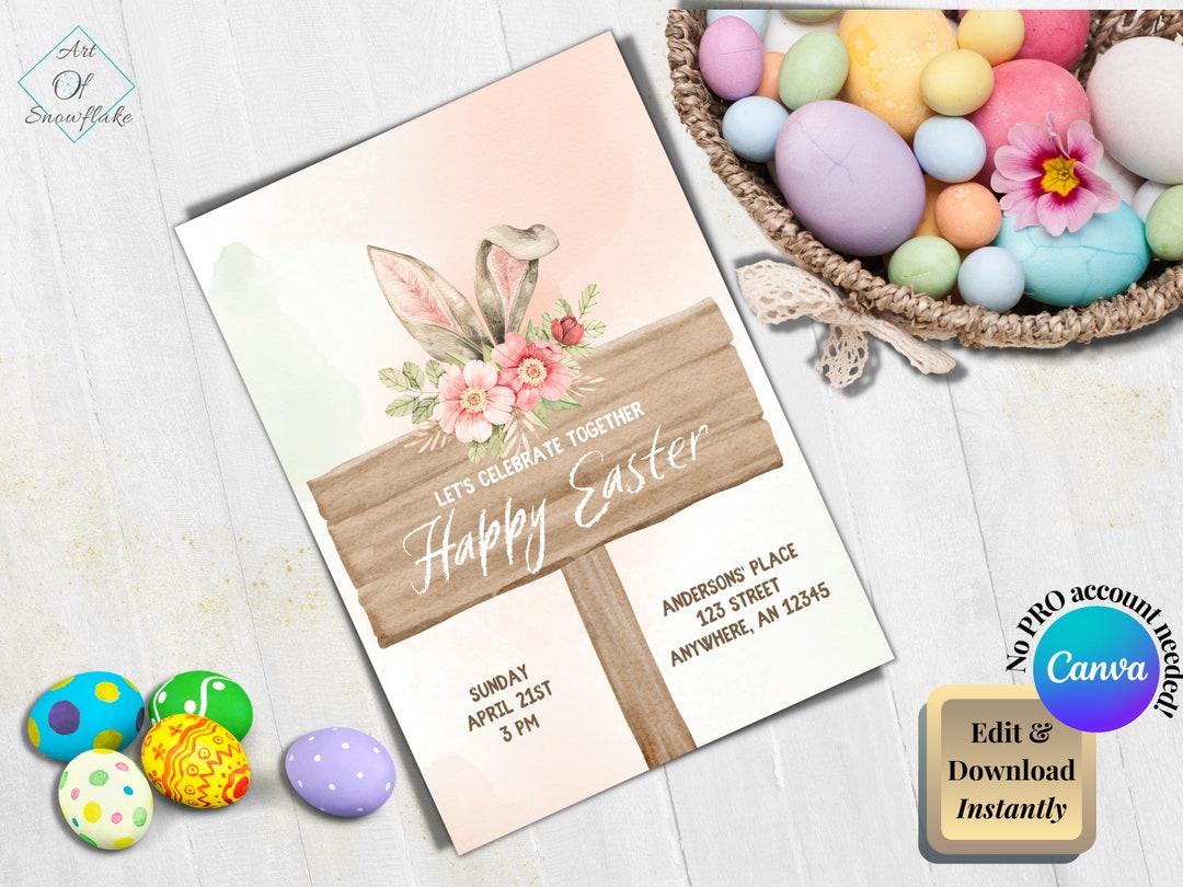 Easter Bunny Invitation Canva Template | Easter Dinner Invitation ...