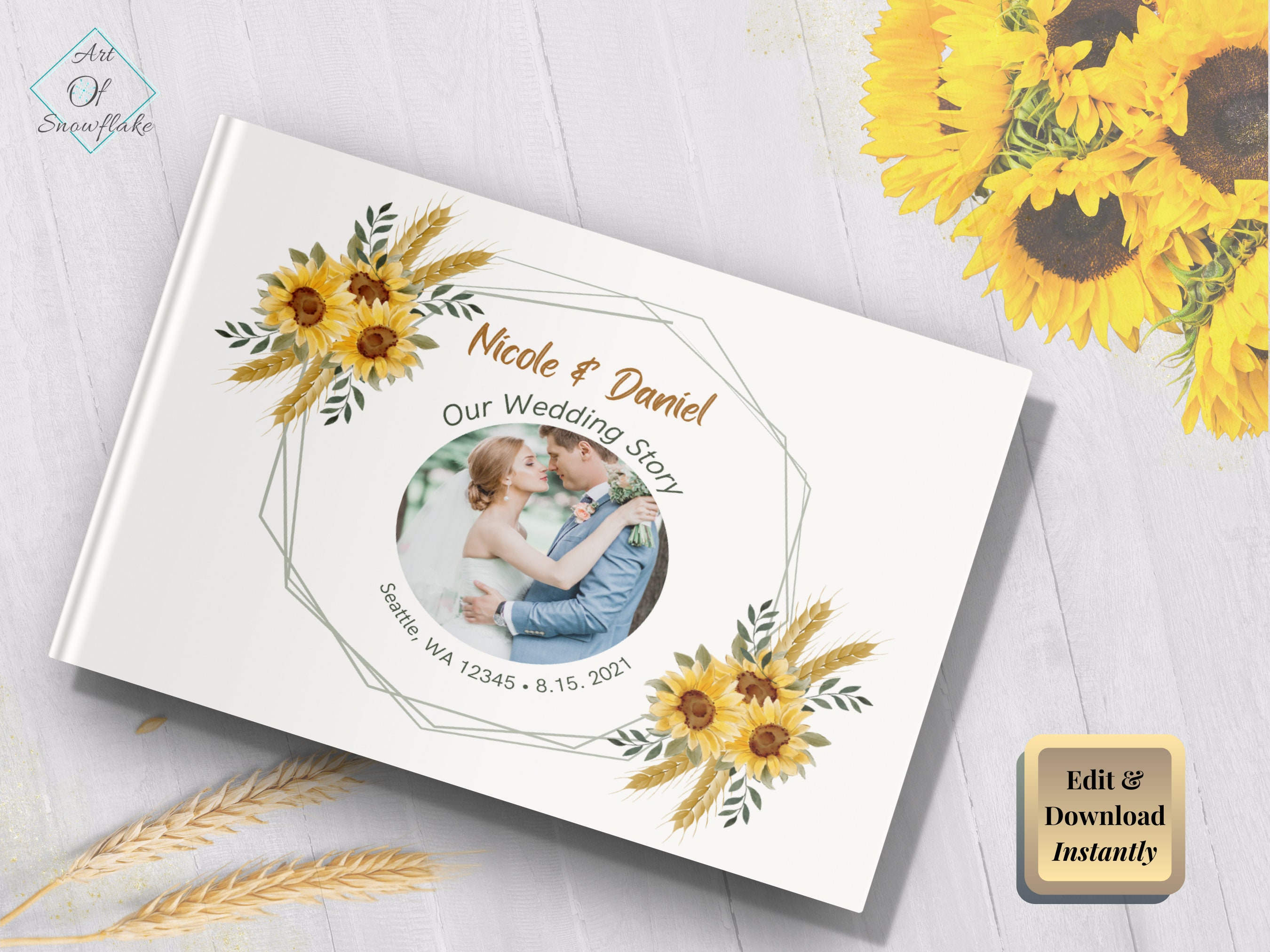 Canva Editable Photo Album | an Elegant Boho Sunflowers & Wheat ...
