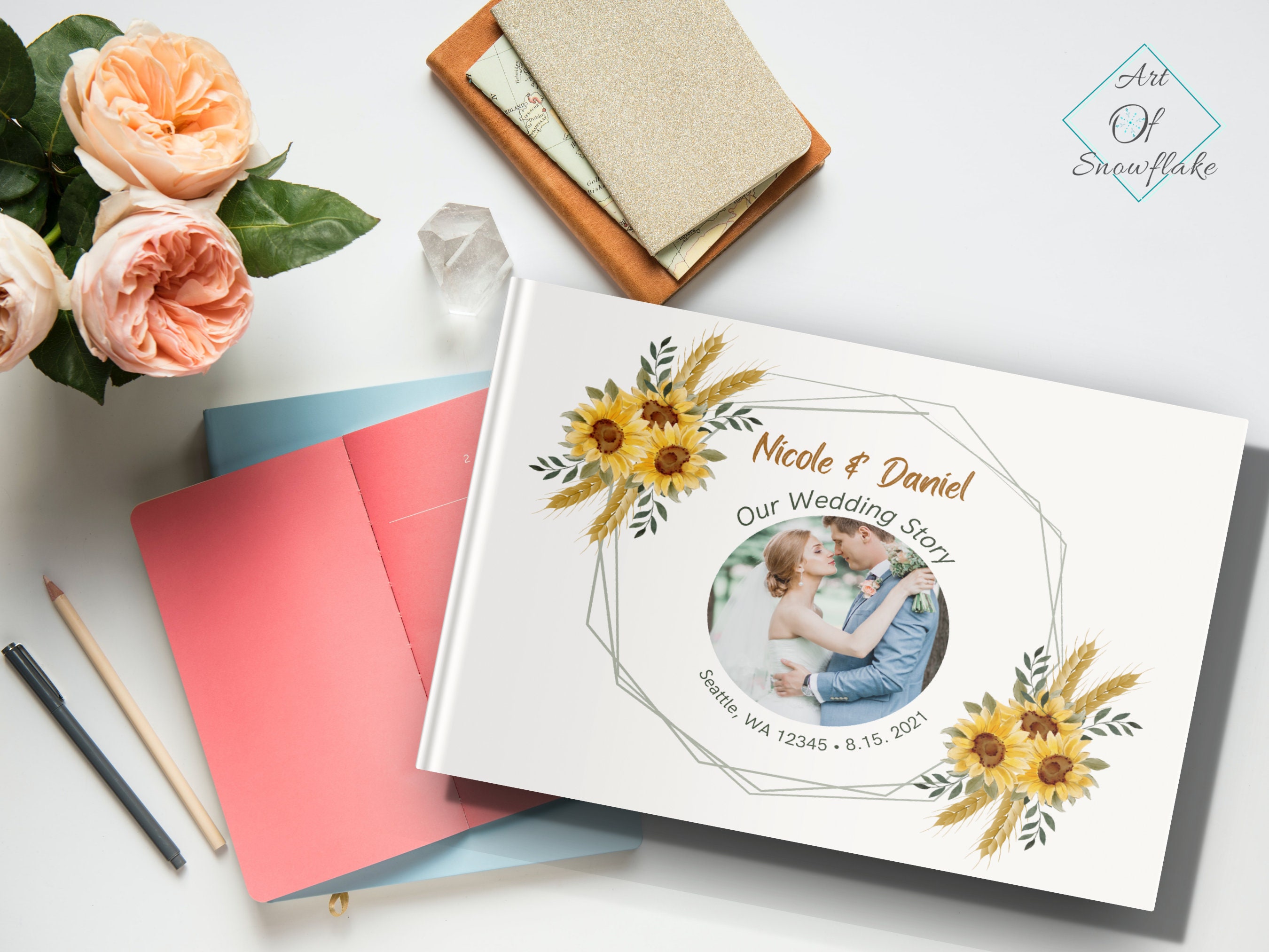 Canva Editable Photo Album | an Elegant Boho Sunflowers & Wheat ...