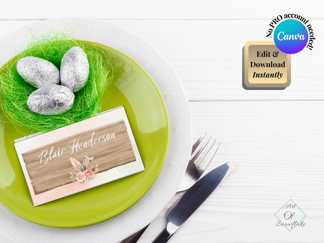 Easter Place Card Canva Template | Easter Dinner Place Card Template ...