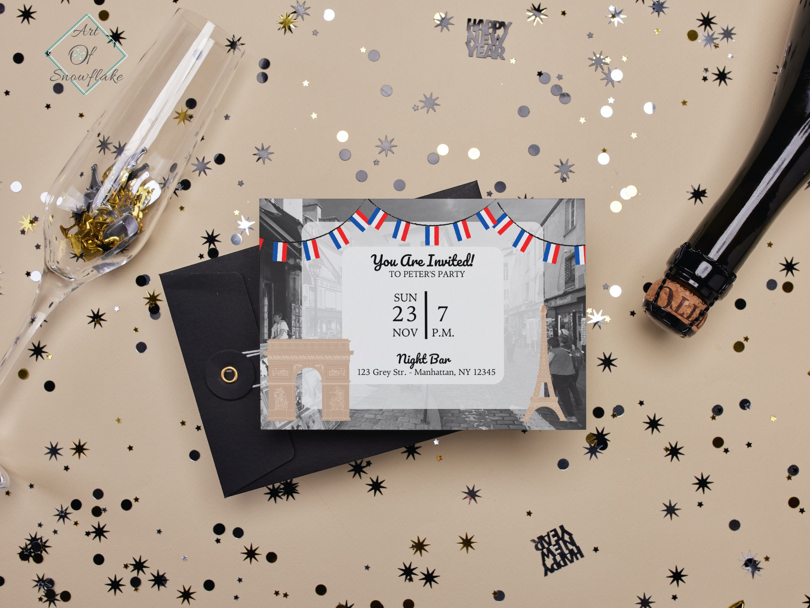 Party Invitation Canva Template | Bring a Taste of Paris to Your Party ...
