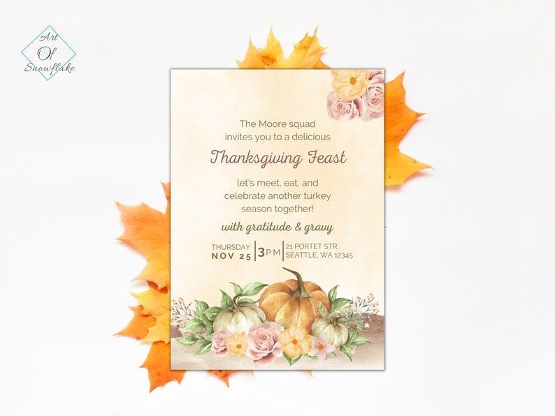 Thanksgiving Invitation Template Canva | Pumpkins & Roses Invitation ...