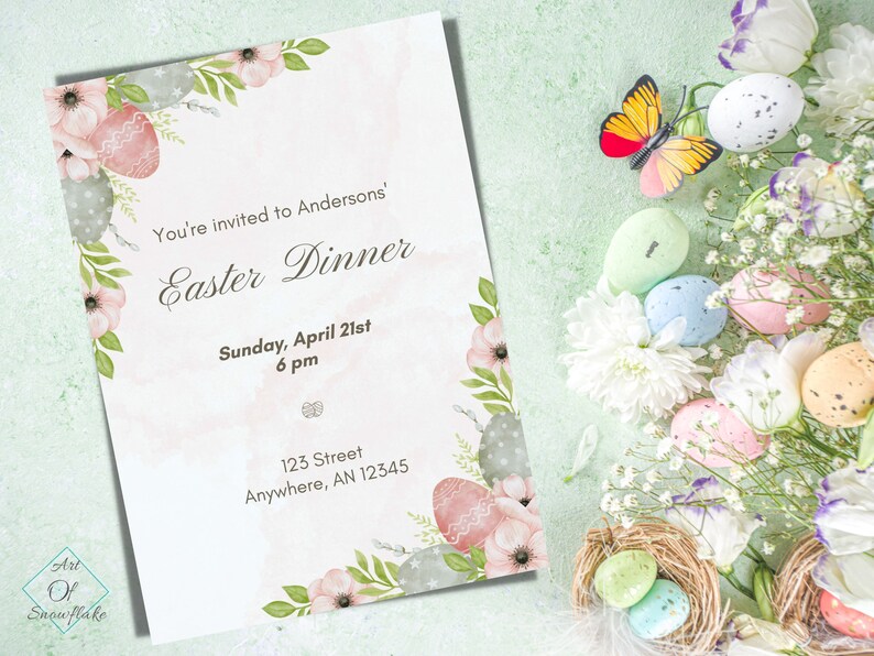 Easter Party Invitation Canva Template | Easter Dinner Invitation ...