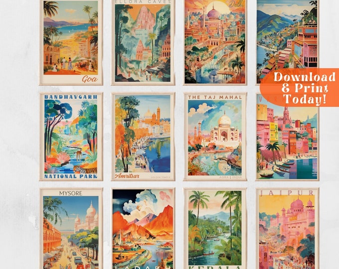 Vintage India Travel Prints India Watercolor India Print Taj Mahal ...
