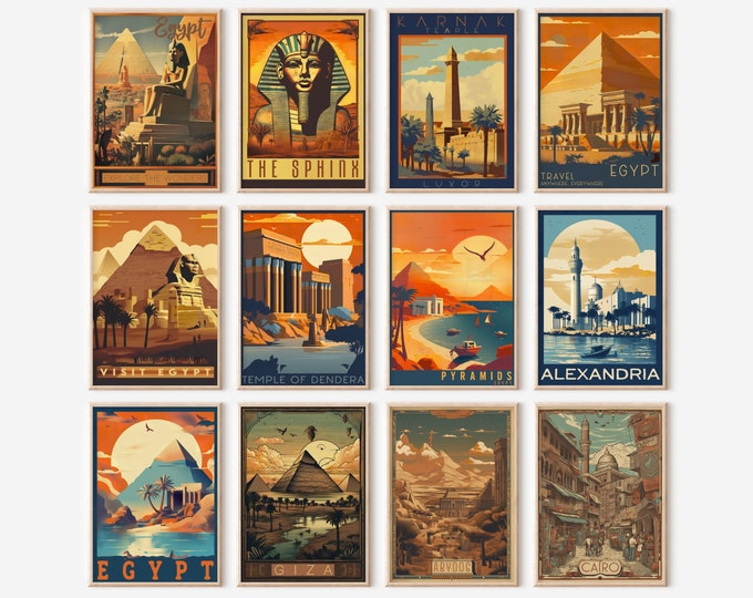 Vintage Travel Posters, Egyptian Art, Africa Wall Art, Set of 12 ...