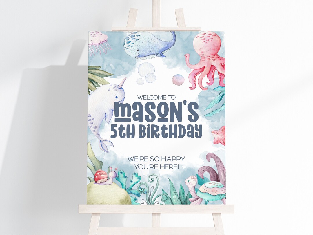 Under the Sea Birthday Sign, Ocean Birthday Party Welcome Sign, Kids ...