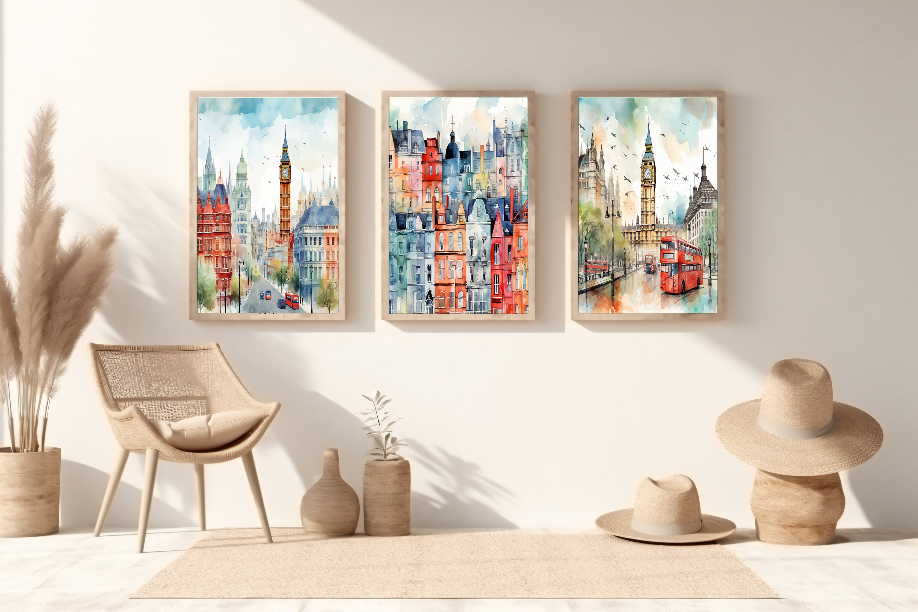 London Prints, Set of 8 Watercolor Digital Prints, England Art, Travel ...