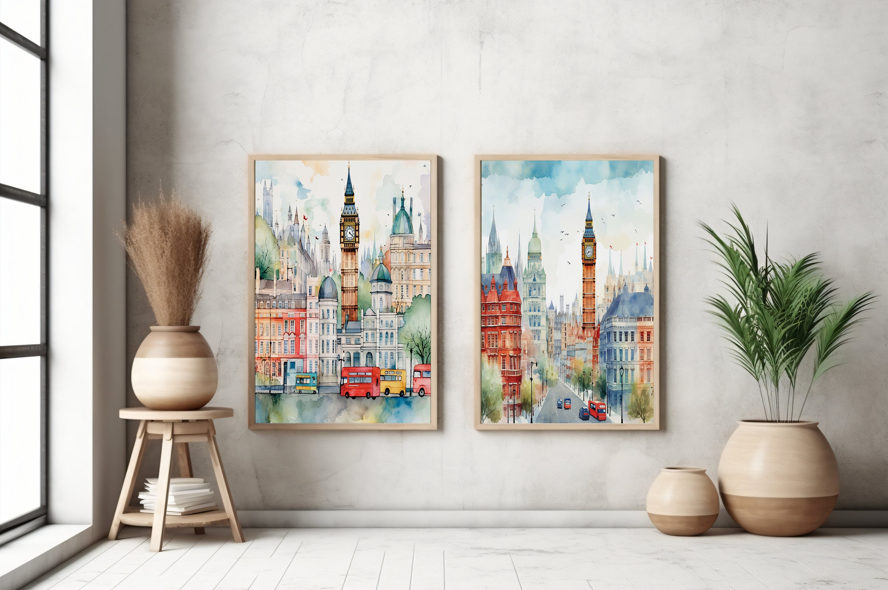 London Prints, Set of 8 Watercolor Digital Prints, England Art, Travel ...