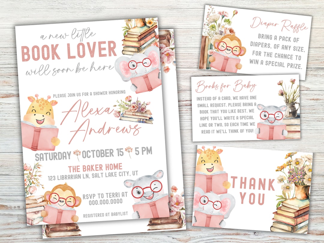 Book Themed Baby Shower Invitation Bundle, Editable Baby Shower Invite ...