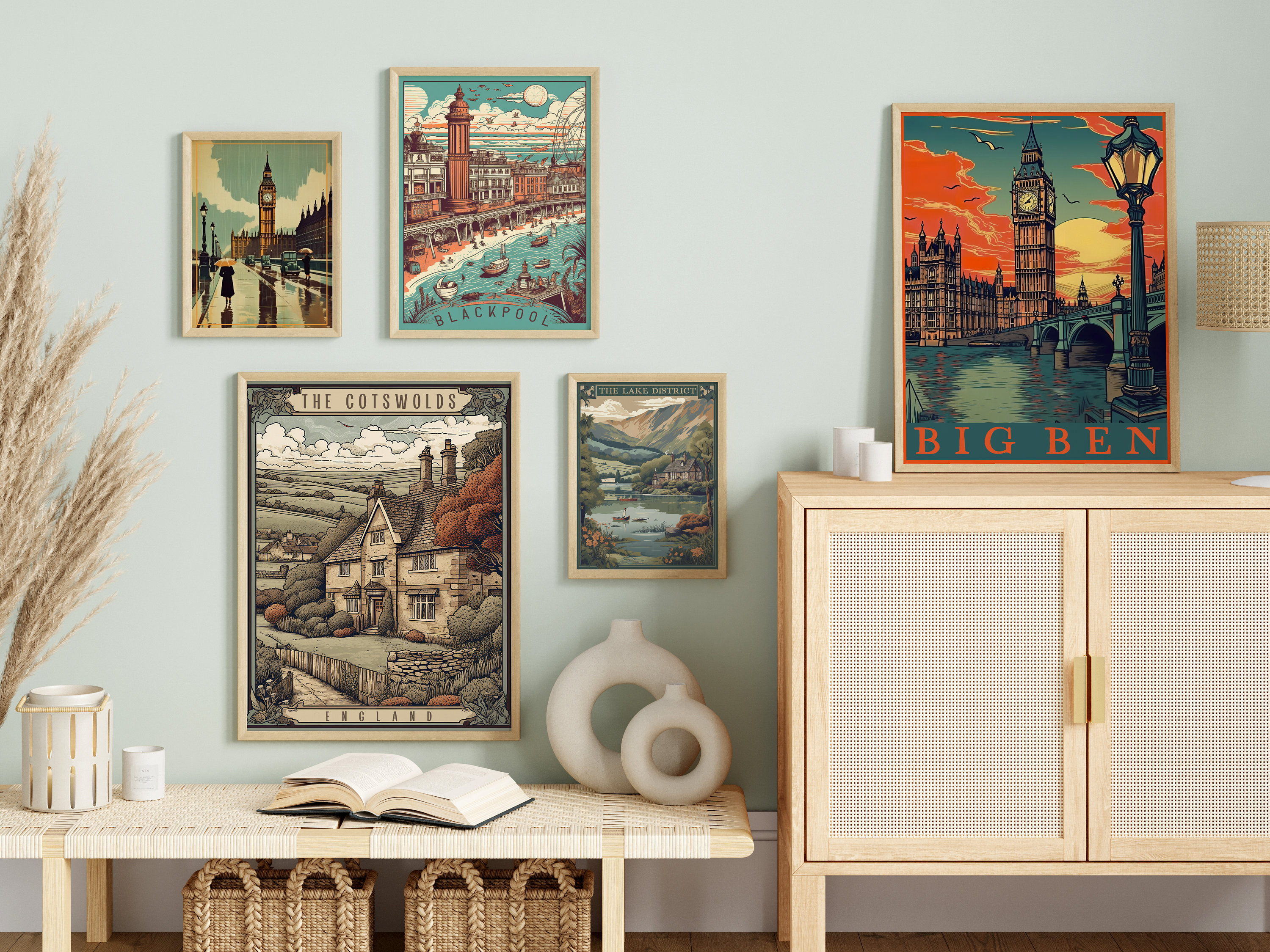 Vintage Travel Posters, Great Britain Art, Set of 12 Digital Prints ...