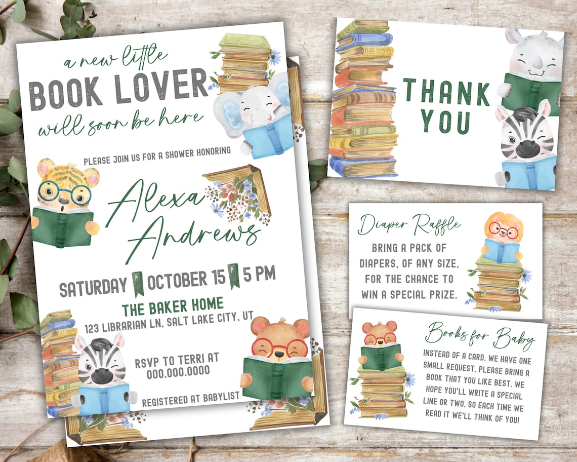 Book Themed Baby Shower Invitation Bundle, Editable Baby Shower Invite ...