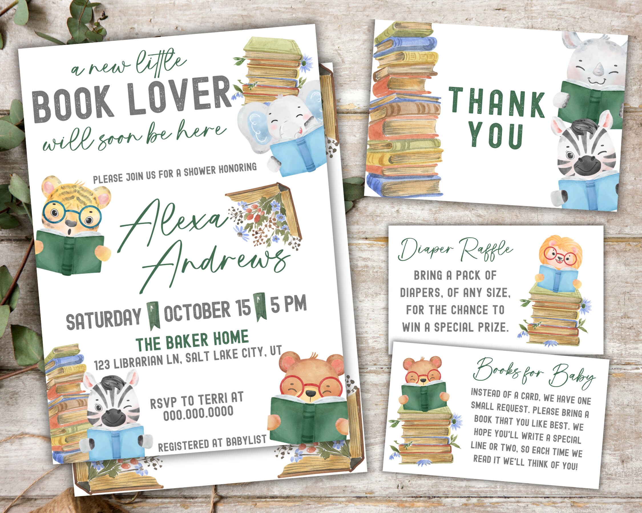 Book Themed Baby Shower Invitation Bundle, Editable Baby Shower Invite ...