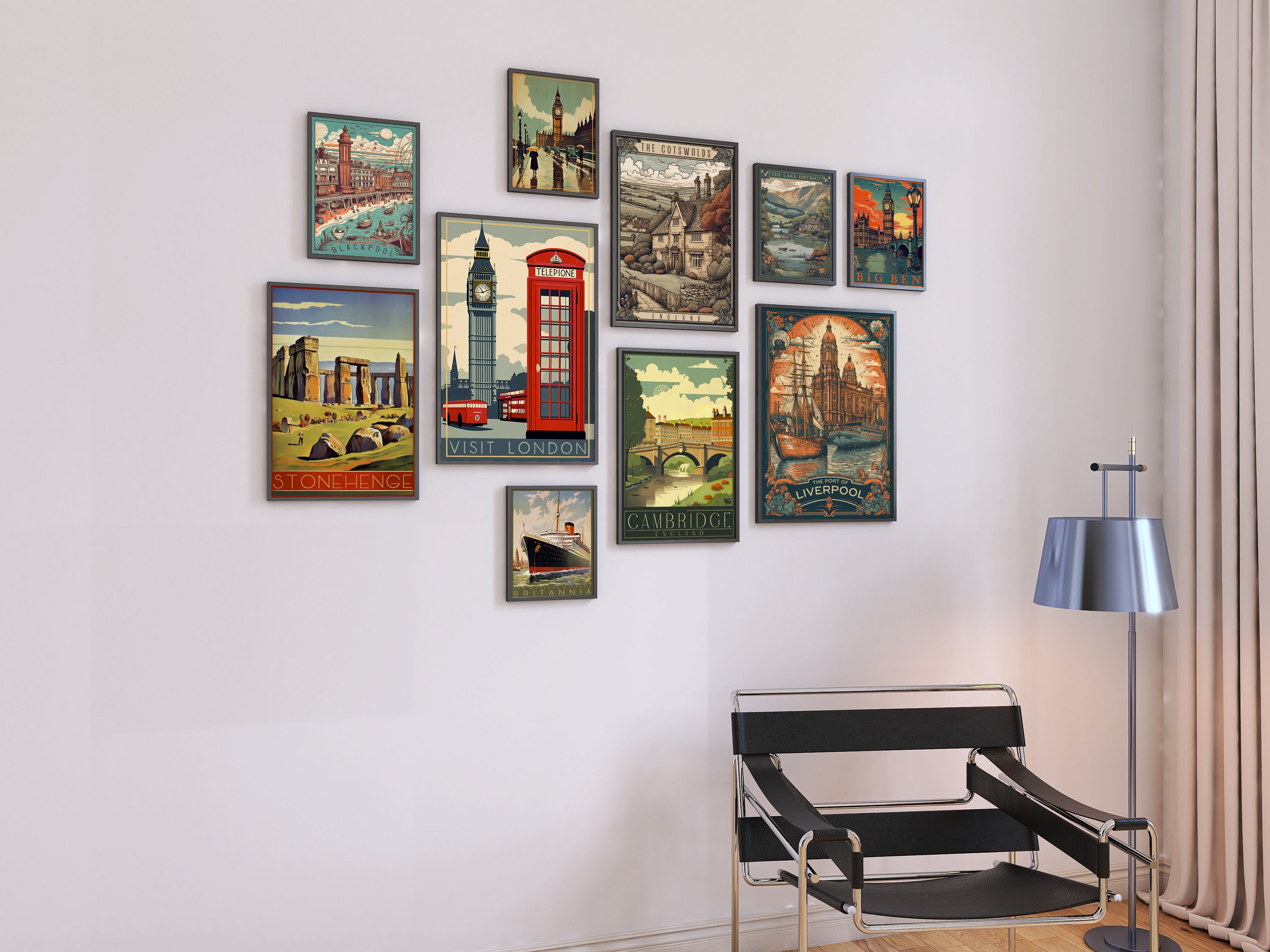 Vintage Travel Posters, Great Britain Art, Set of 12 Digital Prints ...