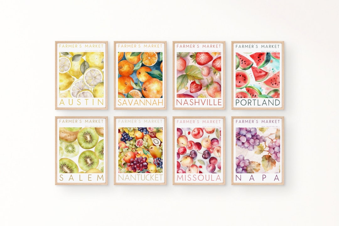Farmer's Market Set of 8 Prints, Vintage Posters, Farmhouse Décor ...