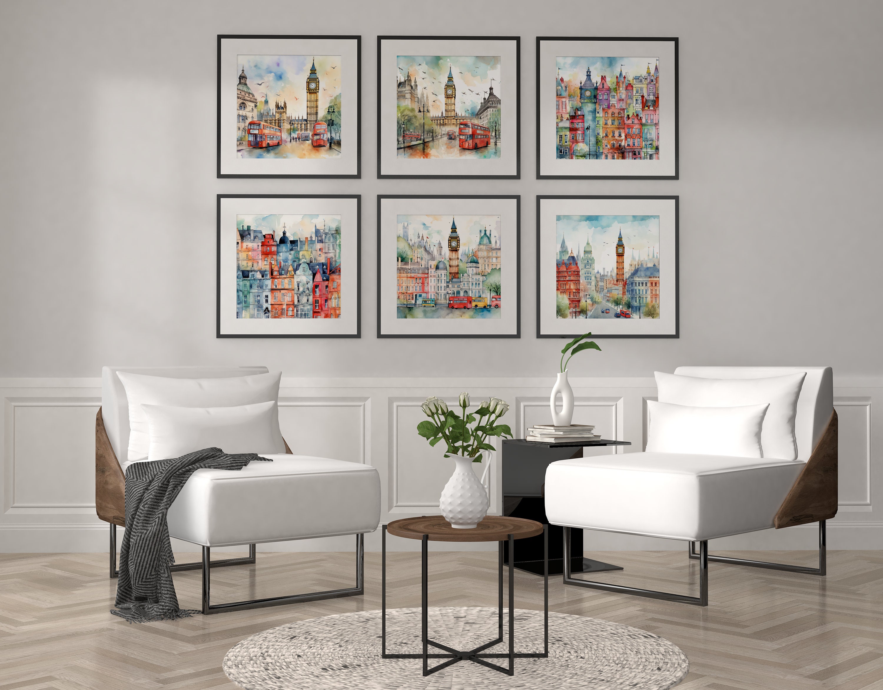 London Prints, Set of 8 Watercolor Digital Prints, England Art, Travel ...