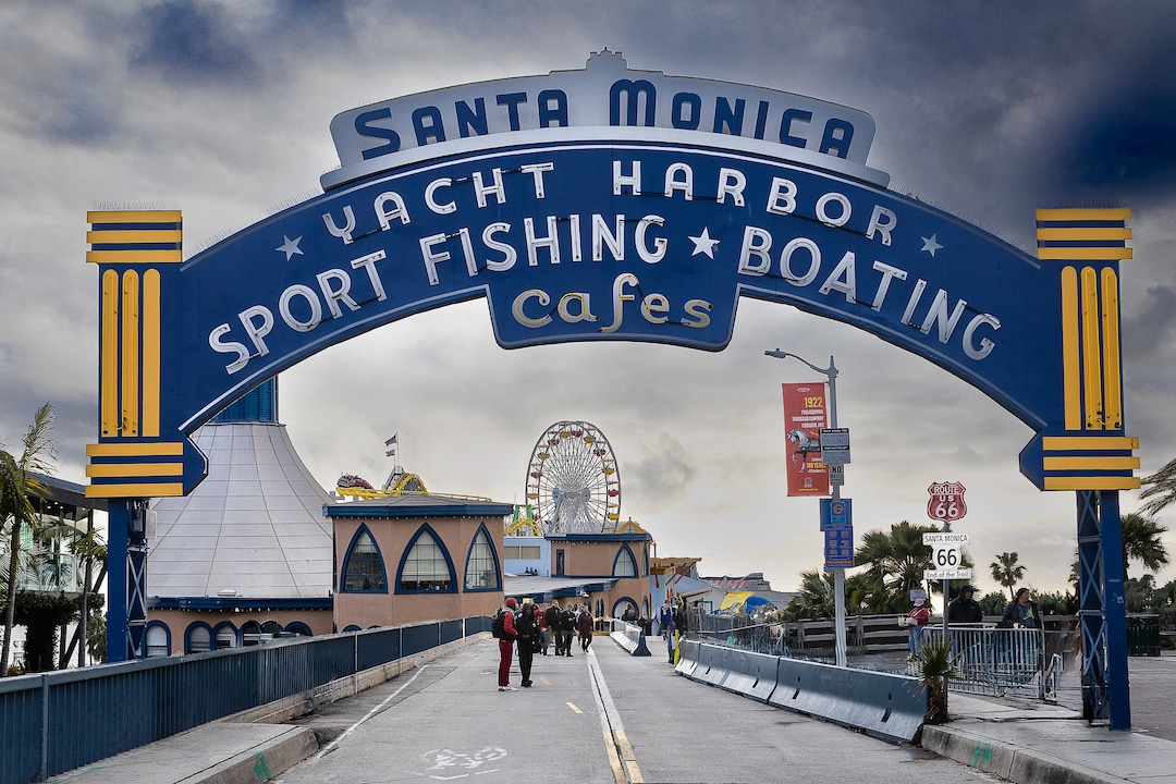 Capture the Coastal Charm: Santa Monica Pier Marquee Arch Cityscape ...