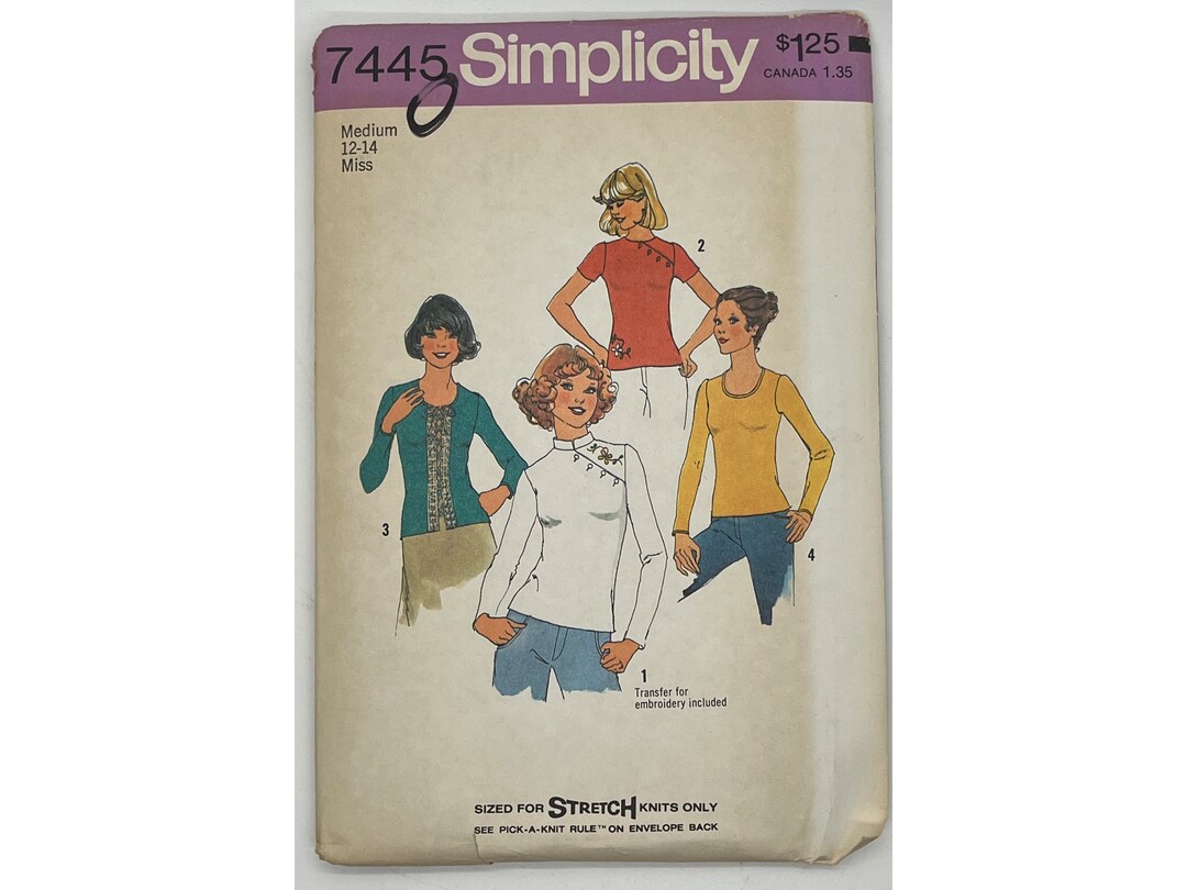 1976 Simplicity Pullover Tops Patterns - Miss Size Medium - Vintage 12 ...