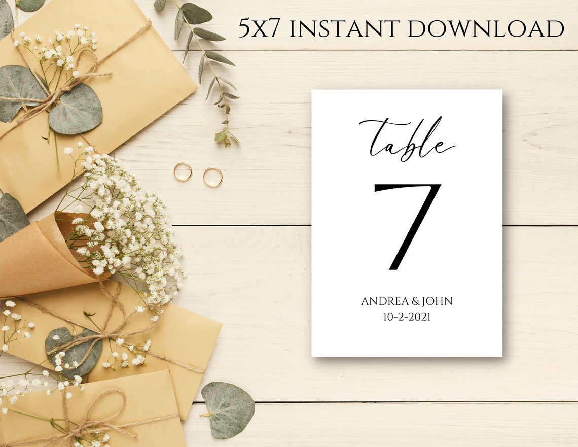 Minimalist Table Number Template INSTANT DOWNLOAD Printable - Etsy