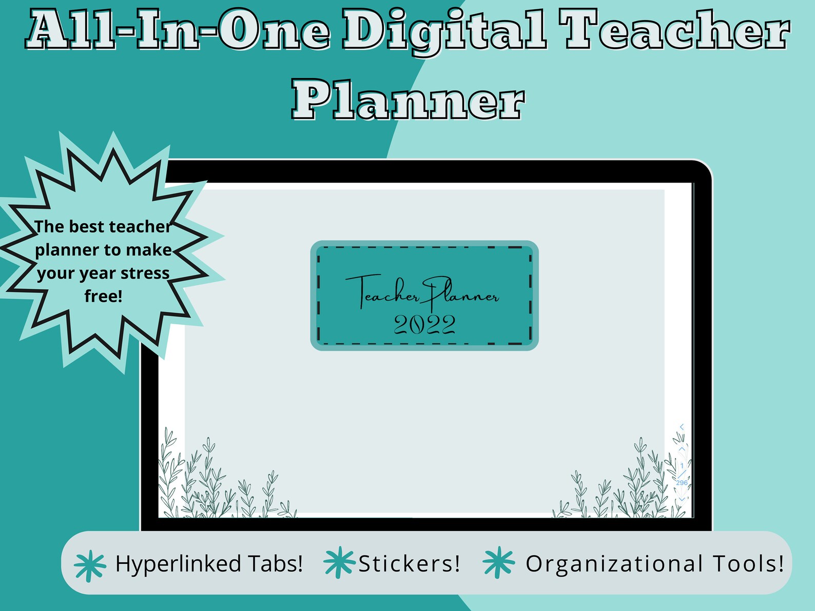 Minimalist Teal Floral All-in-one Teacher Digital Planner - Etsy