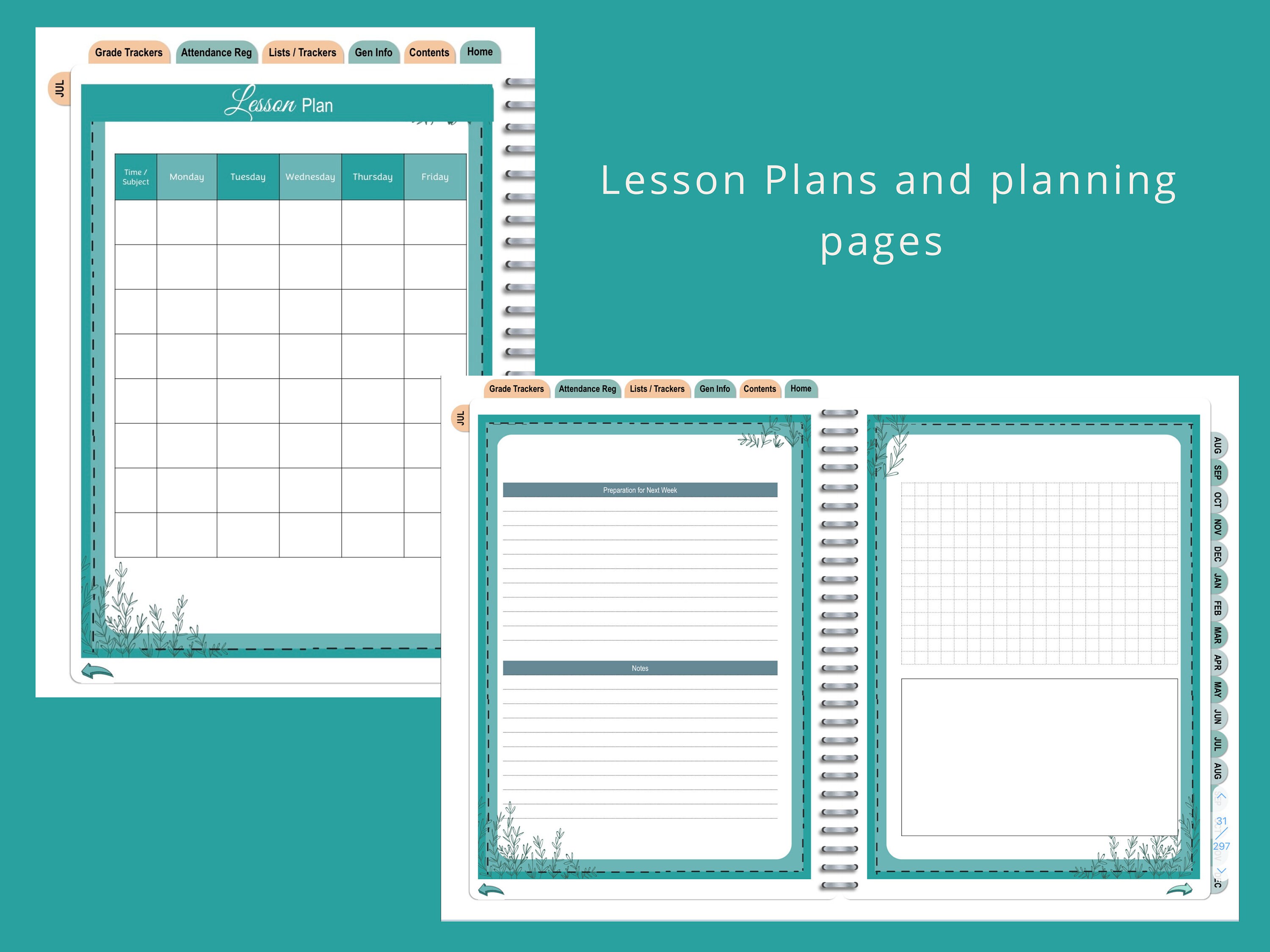Minimalist Teal Floral All-in-one Teacher Digital Planner - Etsy