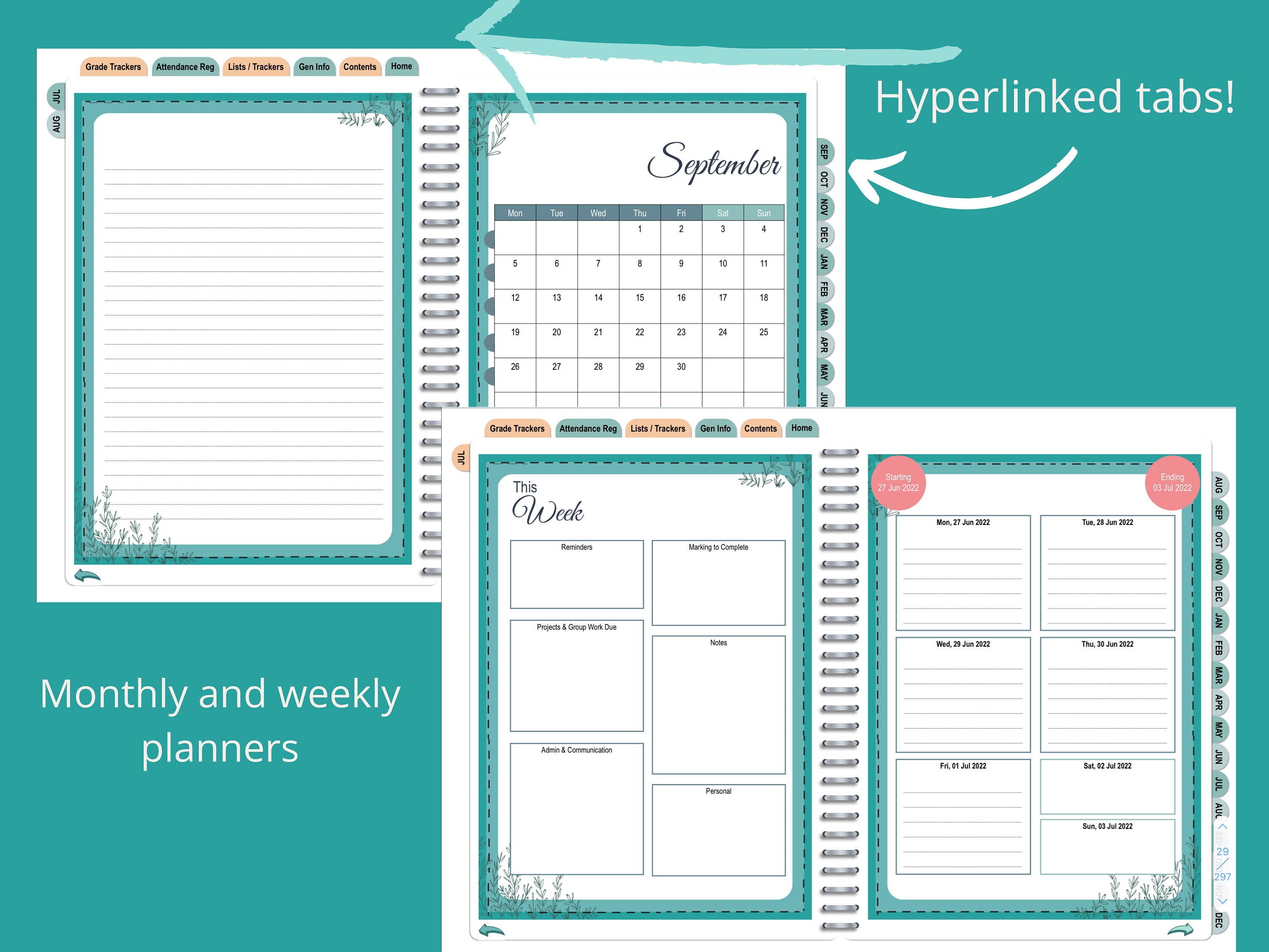 Minimalist Teal Floral All-in-one Teacher Digital Planner - Etsy