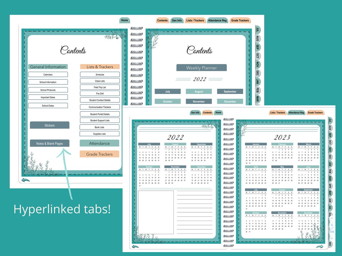 Minimalist Teal Floral All-in-one Teacher Digital Planner - Etsy