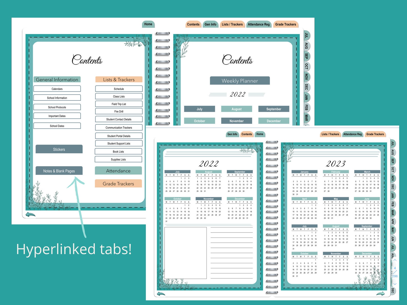 Minimalist Teal Floral All-in-one Teacher Digital Planner - Etsy