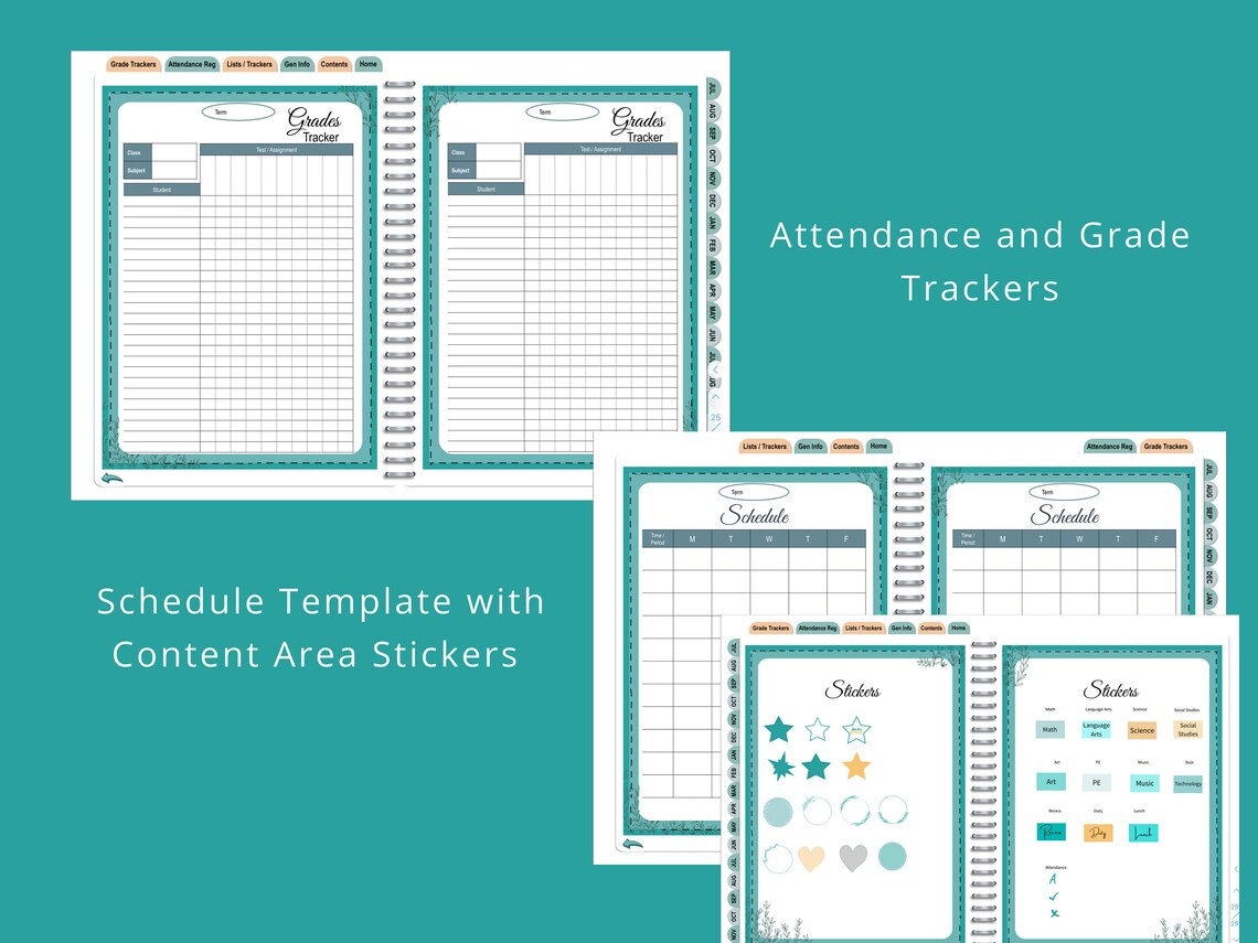 Minimalist Teal Floral All-in-one Teacher Digital Planner - Etsy