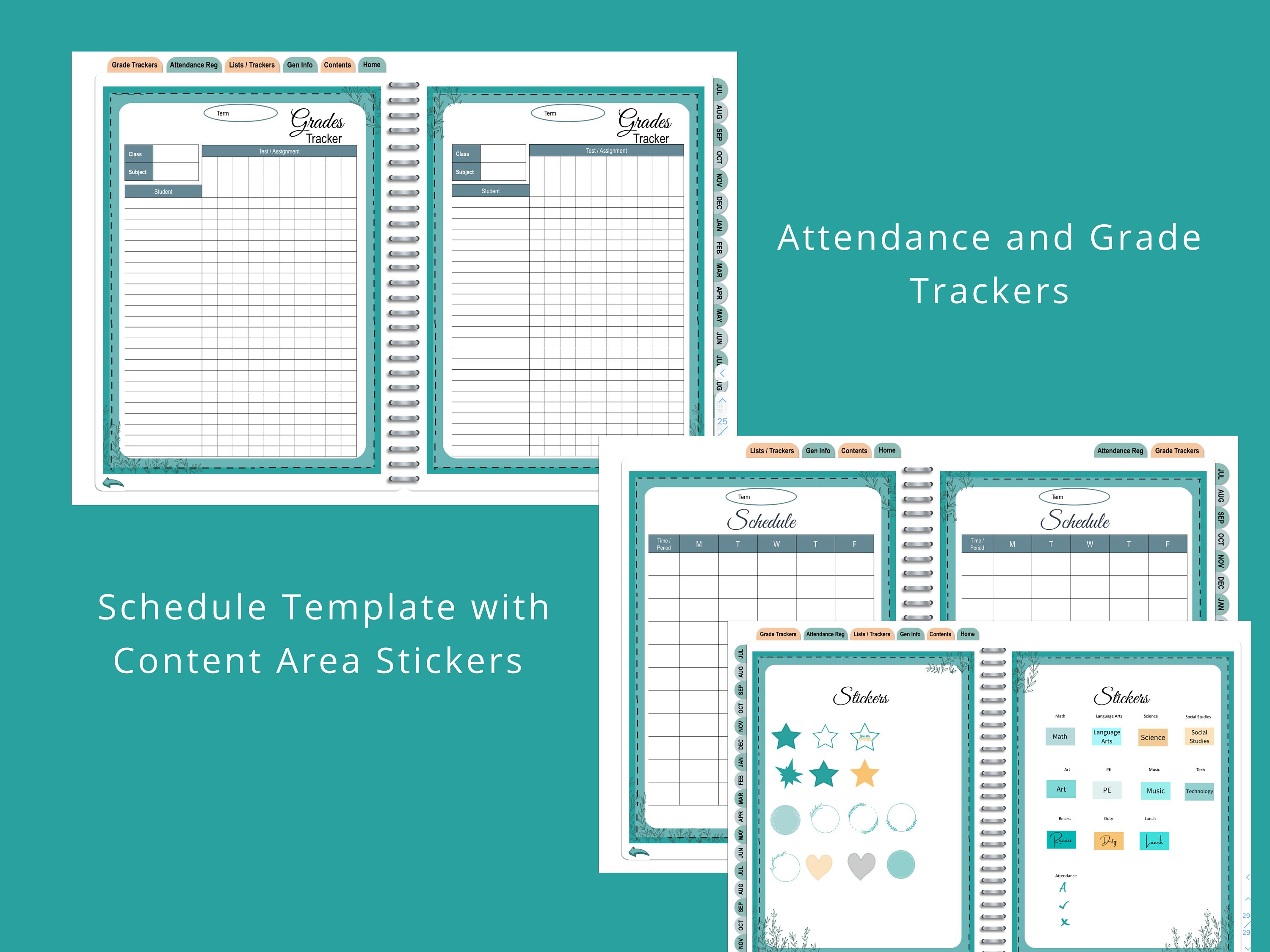 Minimalist Teal Floral All-in-one Teacher Digital Planner - Etsy
