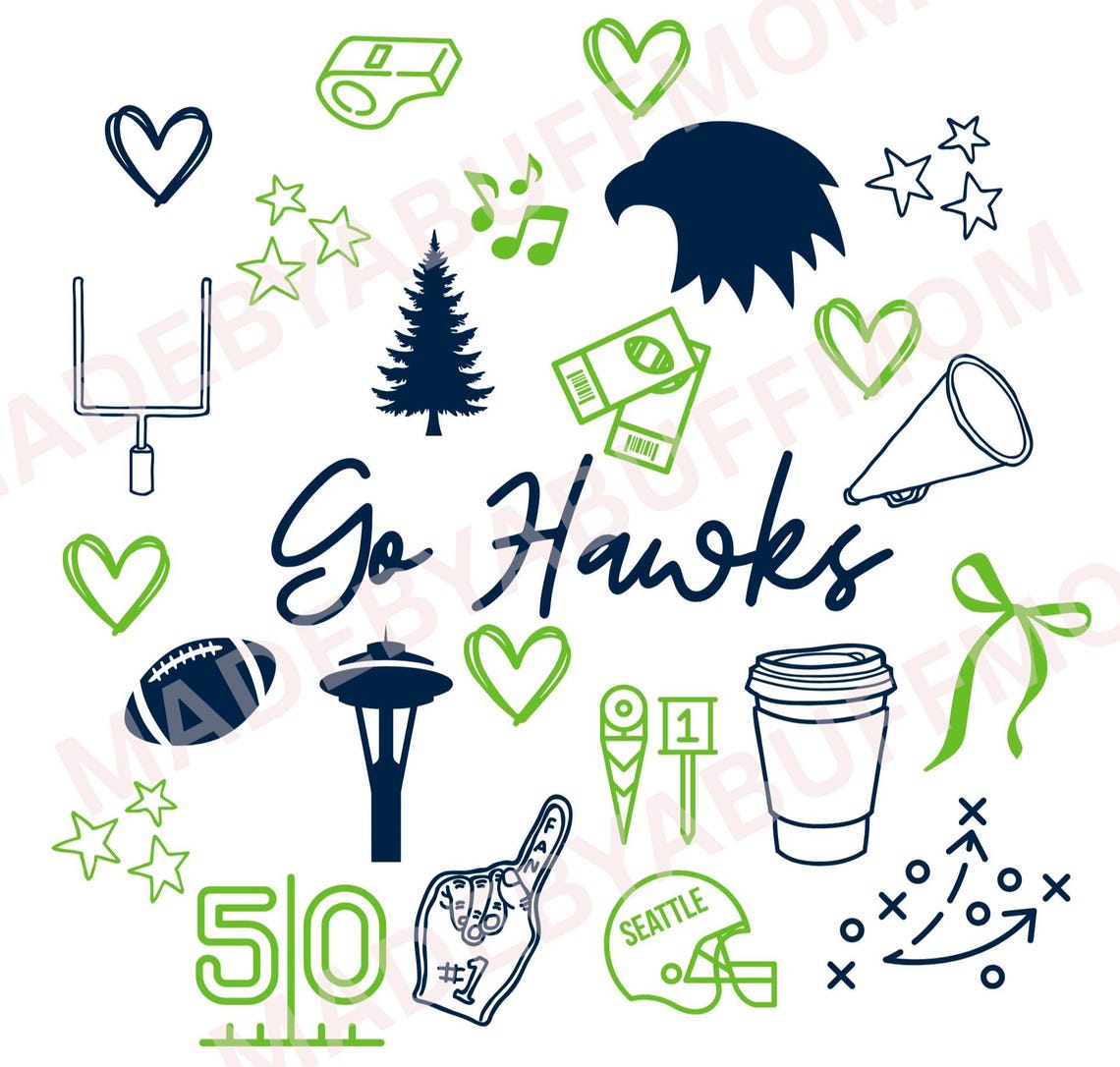 Seattle Seahawks Doodle Design | Go Hawks Fan Art | Seahawks SVG PNG ...