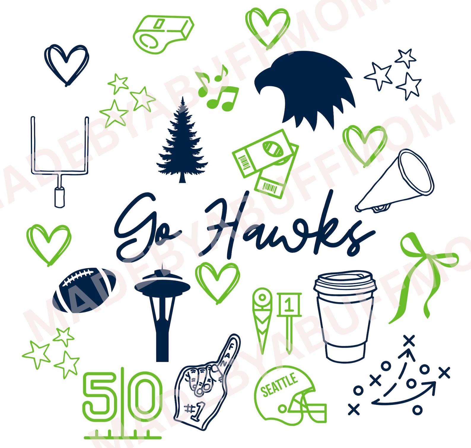 Seattle Seahawks Doodle Design | Go Hawks Fan Art | Seahawks SVG PNG ...