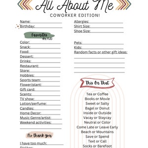 Coworker Icebreaker: All About Me Edition (PDF Download) - Etsy