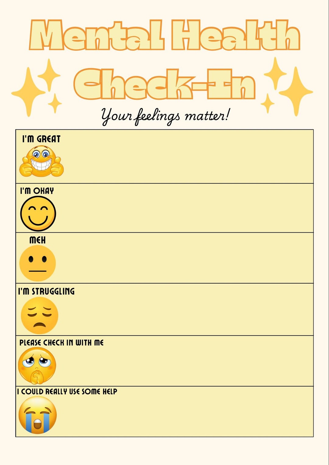 Mood Tracker Emotional Well-being Check-in Poster Instant Download ...