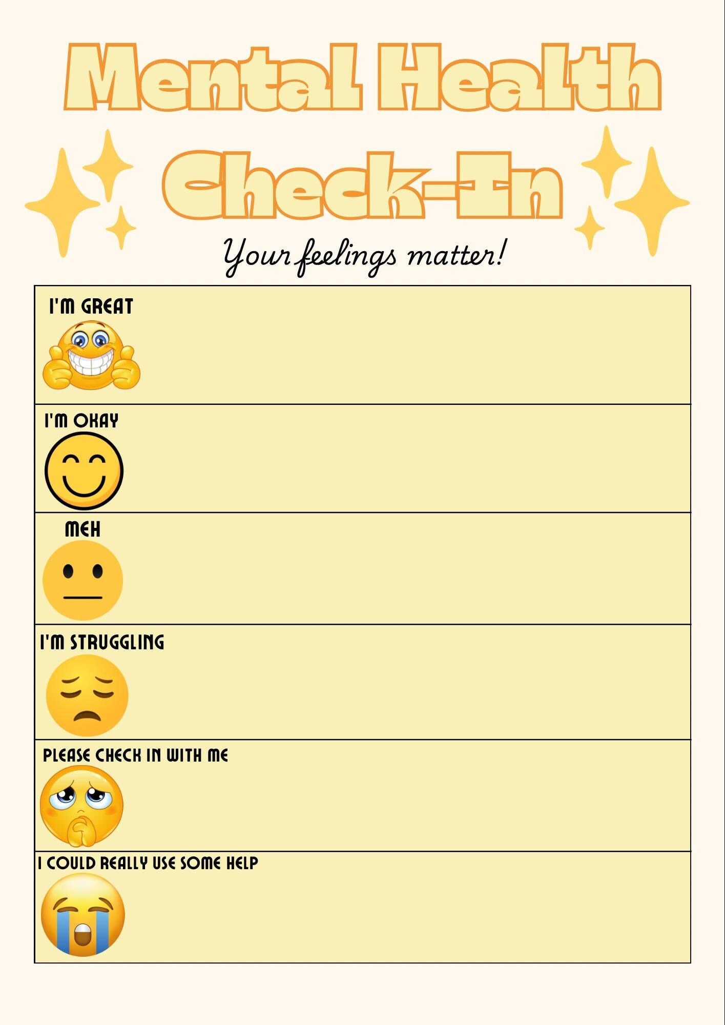 Mood Tracker Emotional Well-being Check-in Poster Instant Download ...