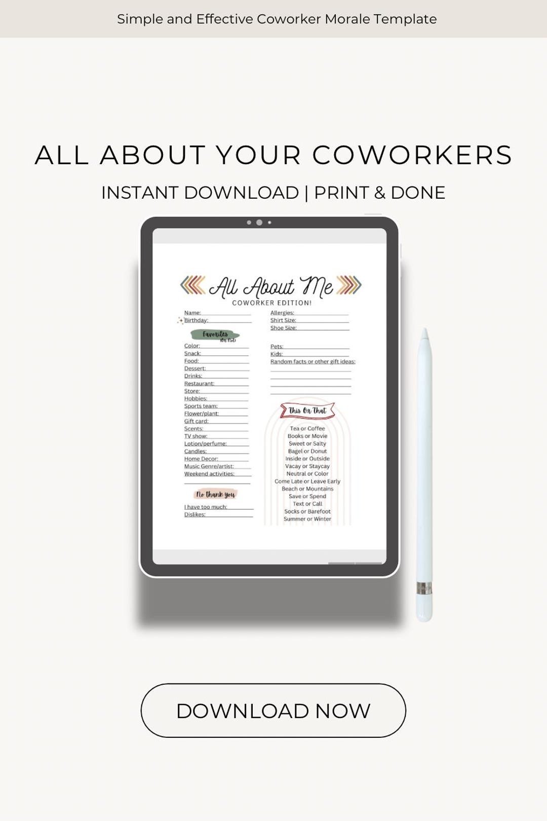 Coworker Icebreaker: All About Me Edition (PDF Download) - Etsy
