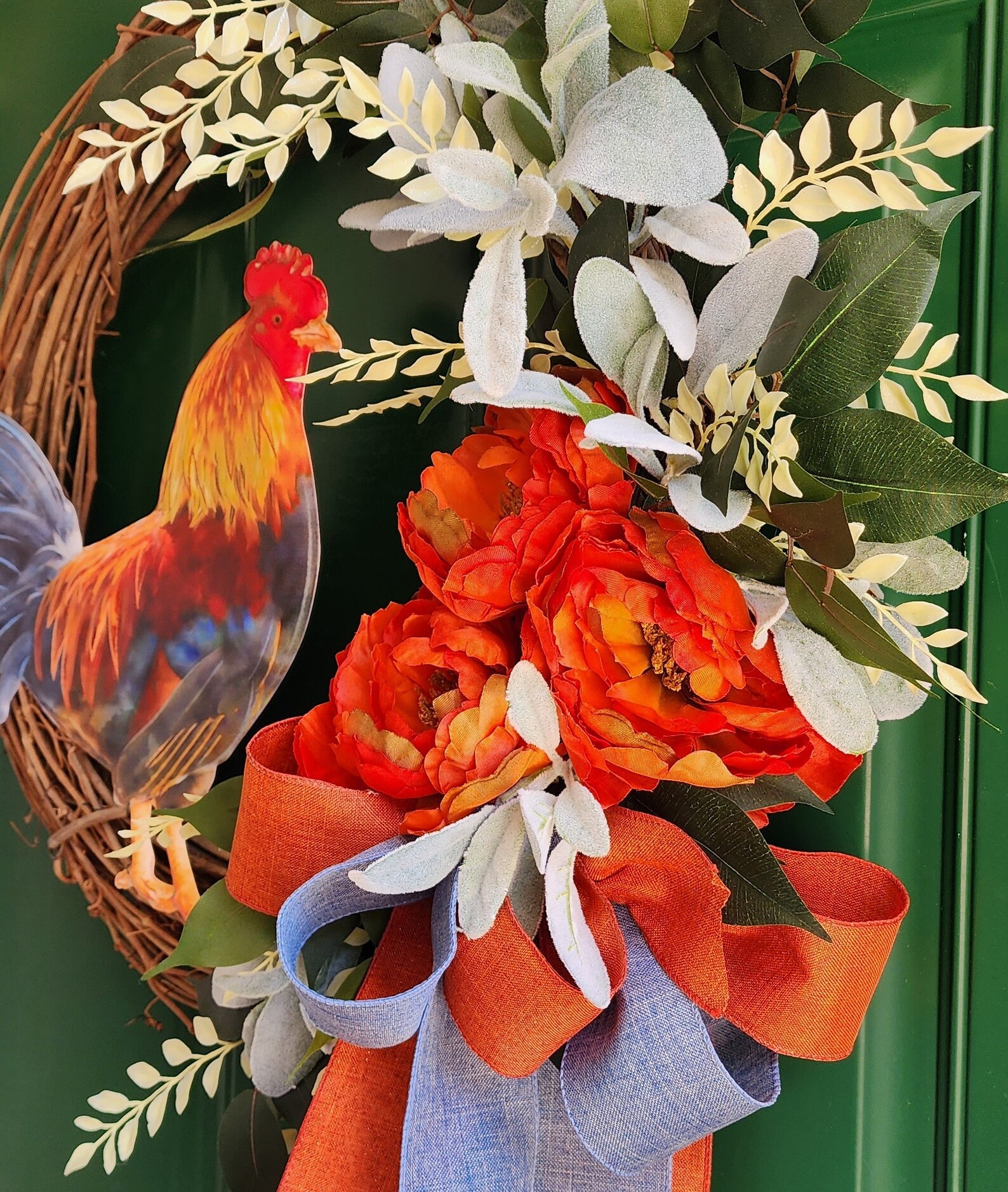 Rooster and Lamb's Ear Wreath Wreath With Rooster Sign - Etsy