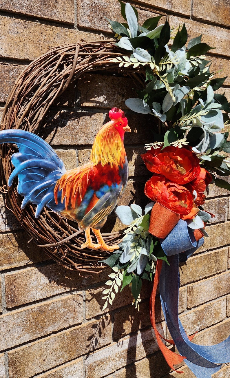 Rooster and Lamb's Ear Wreath Wreath With Rooster Sign - Etsy