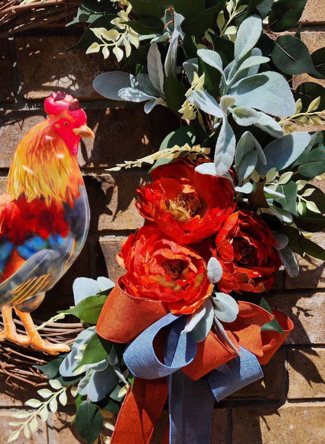 Rooster and Lamb's Ear Wreath Wreath With Rooster Sign - Etsy