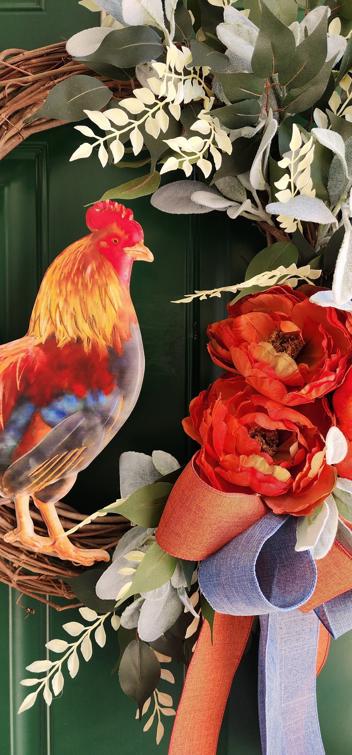 Rooster and Lamb's Ear Wreath Wreath With Rooster Sign - Etsy