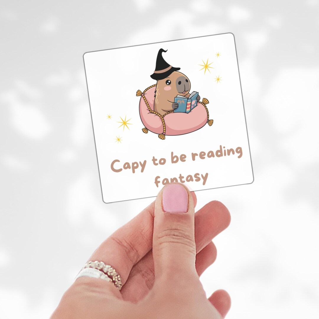 Cozy Capybara Reading Fantasy Sticker Geeky Book Dragon Gift Nerdy Book ...