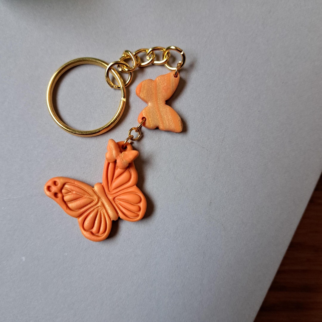 Handmade Gold Orange Polymer Clay Butterfly Keychain - Etsy