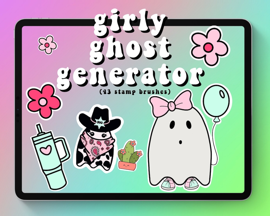 Procreate Stamp Brushes Kit, Girly Ghosts, Flowers, Bows, Customize Your Own, Ghost Maker for ...