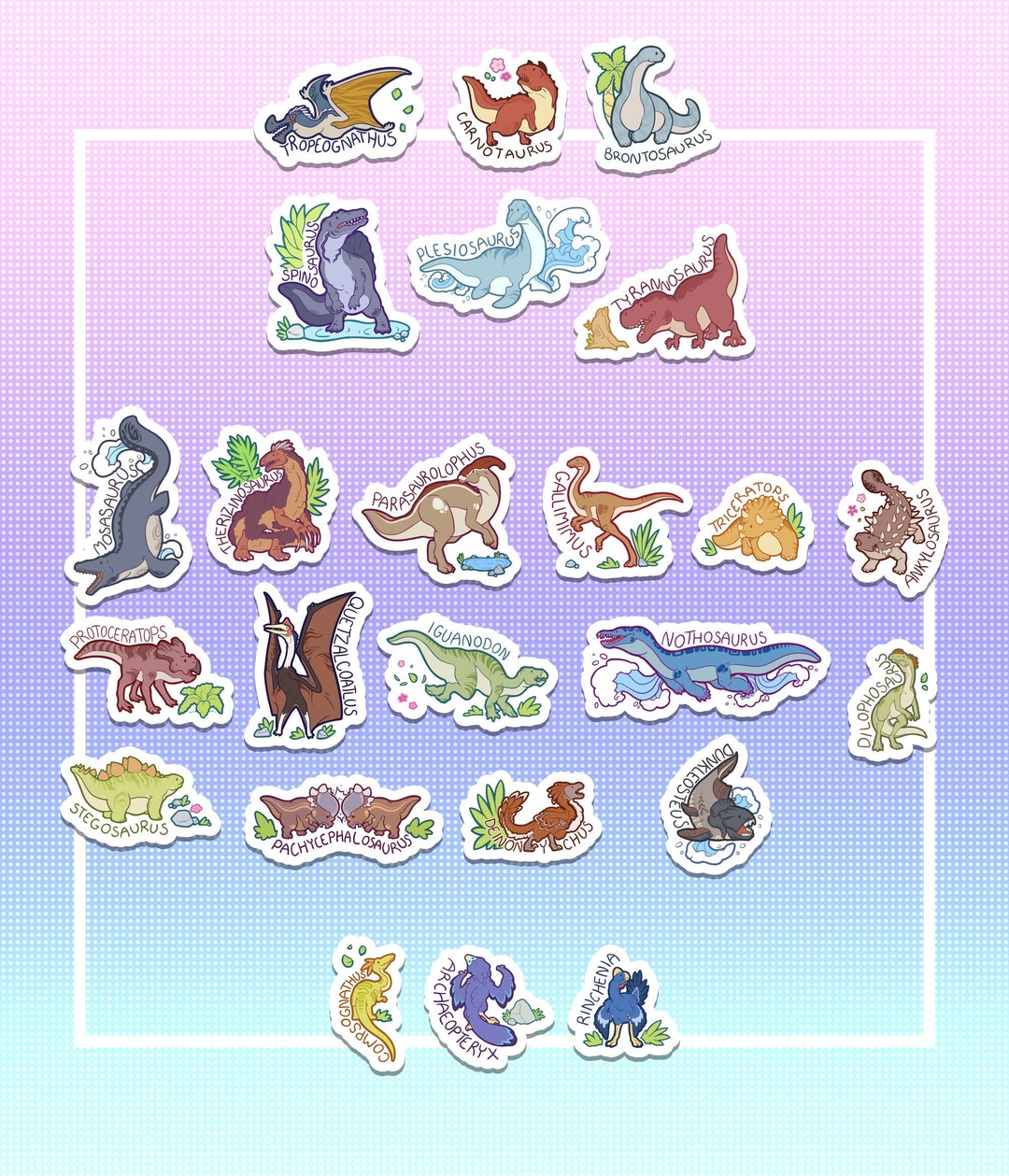Cute Dinosaur Stickers - Clear Laminated Vinyl Singles, or Unlaminated ...