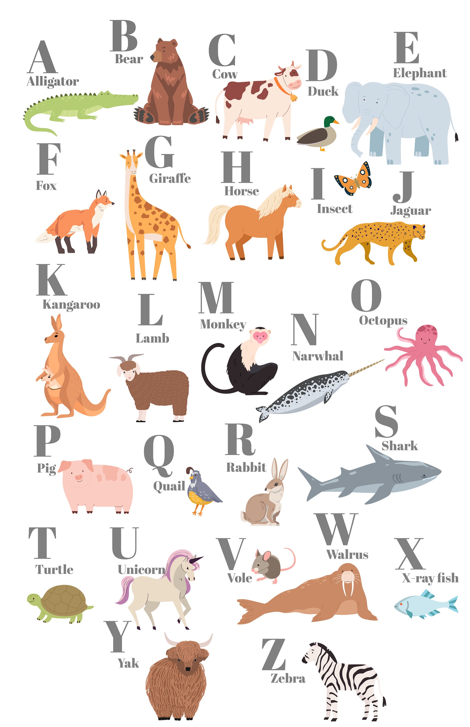 A to Z Animal Poster - Etsy