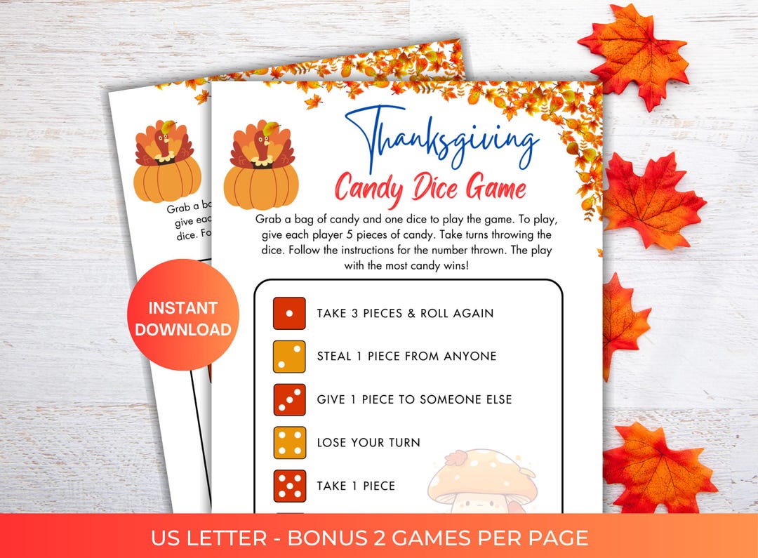 Thanksgiving Candy Dice Game - Printable Thanksgiving Trivia Game ...