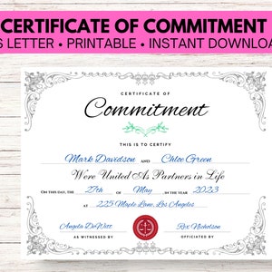 Certificate of Commitment Perfect for Vow Renewal in an Elegant Silver ...