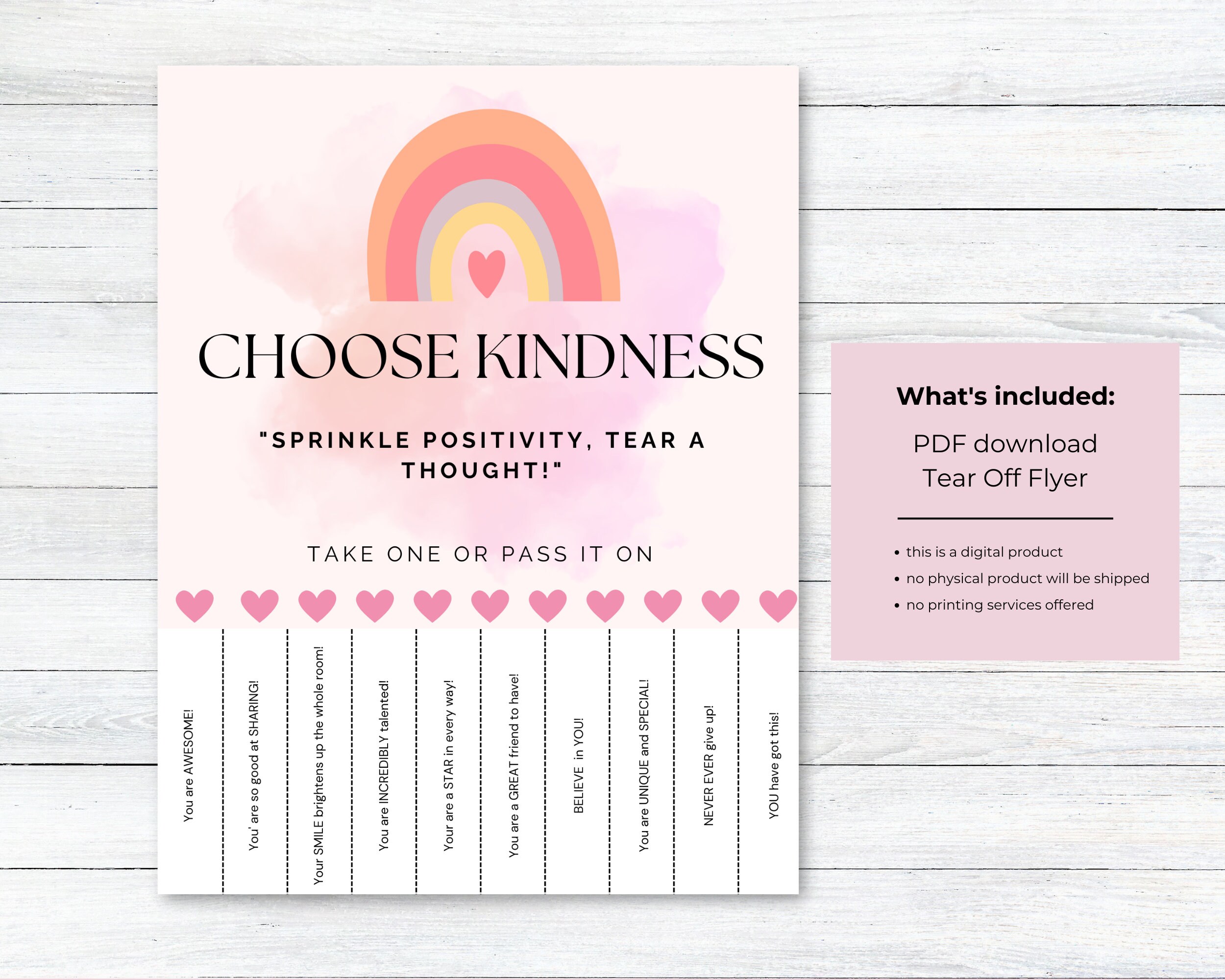 Spread Kindness Tear off Flyer, Affirmation and Compliment Flyer ...