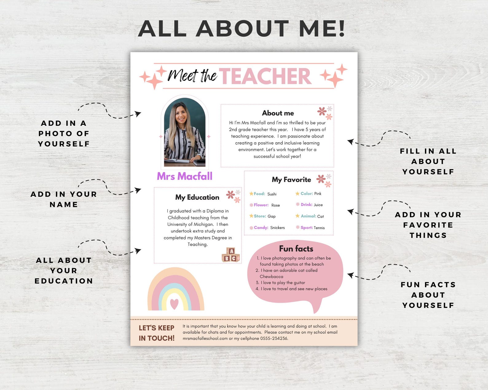 Meet the Teacher Template, All About Me Brochure, Boho Classroom Decor ...