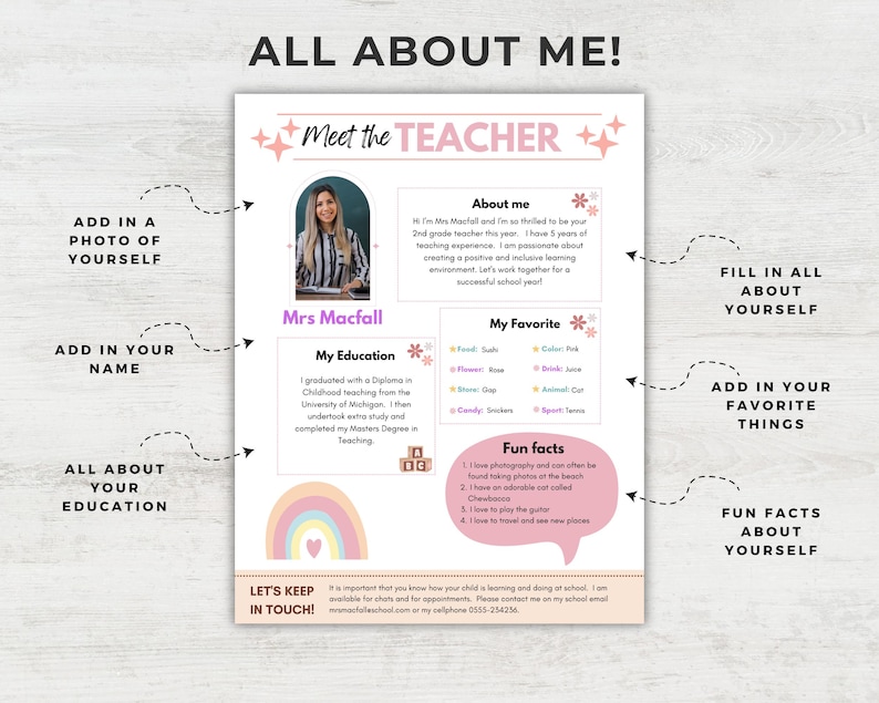 Meet the Teacher Template, All About Me Brochure, Boho Classroom Decor ...
