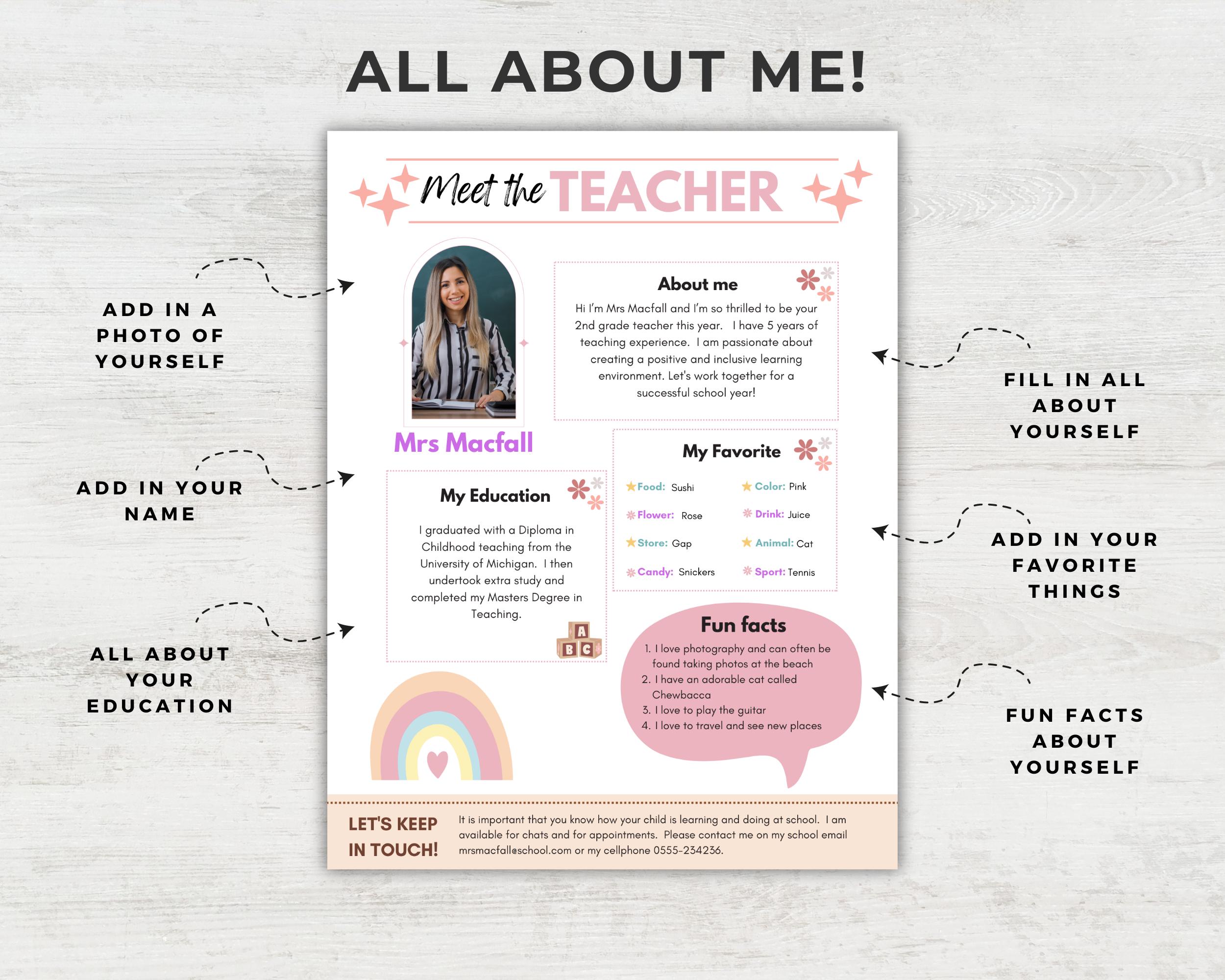 Meet the Teacher Template, All About Me Brochure, Boho Classroom Decor ...